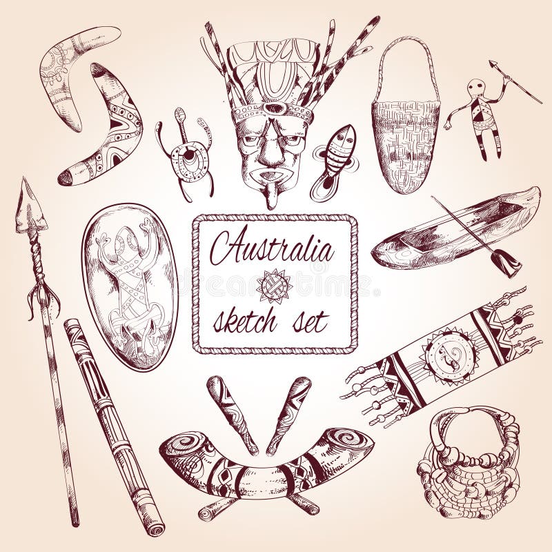 Australia sketch set stock vector. Illustration of hand - 210225576