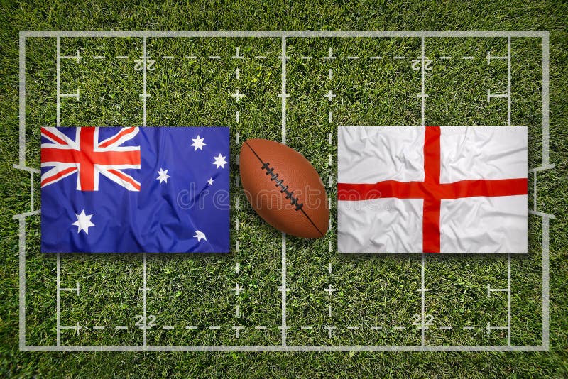 Australia Vs. England Flags on Rugby Field Stock Photo - Image of ...