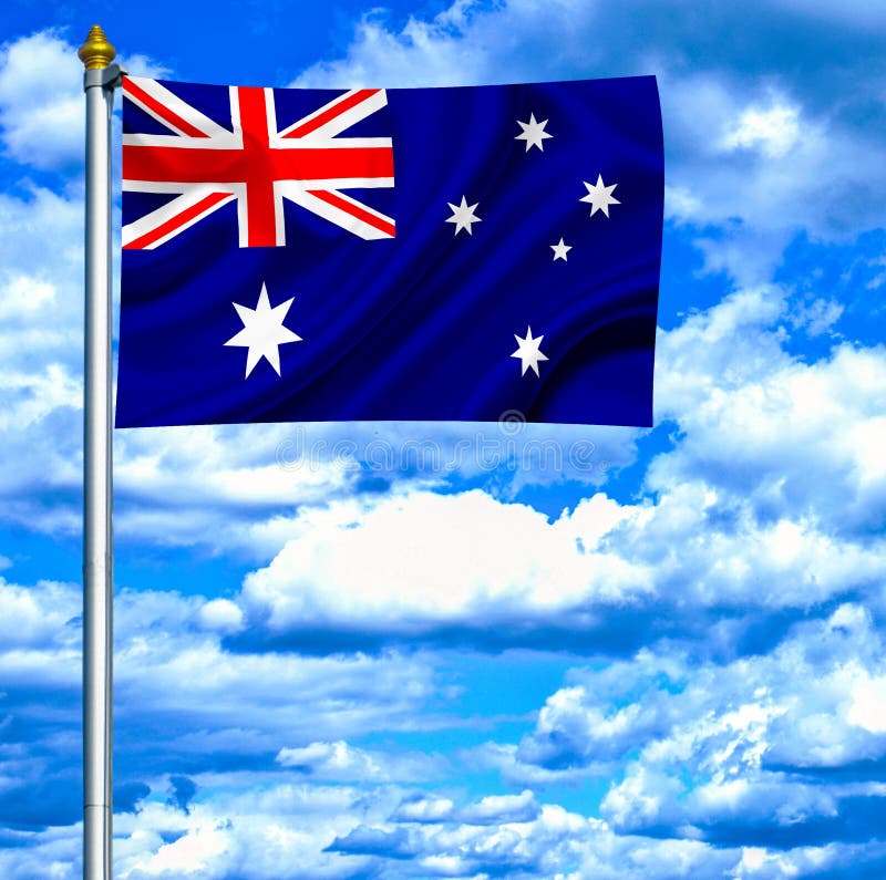 Australia Waving Flag Against Blue Sky Stock Image - Image of icon ...
