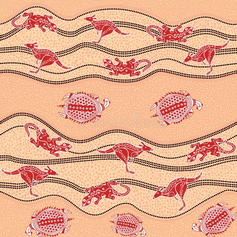 Australian Aboriginal Art Seamless Vector Pattern with Kangaroo, Lizard ...