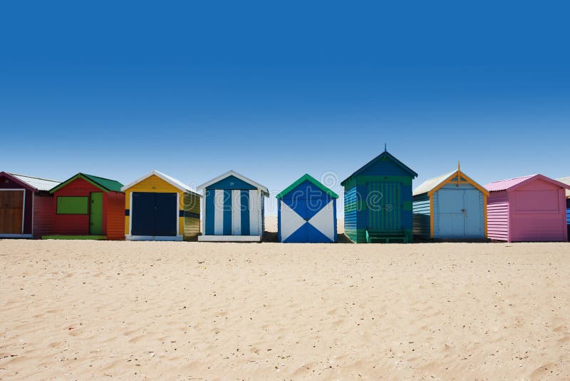 Australian Bathing Boxes at Brighton Beach Stock Photo - Image of ...