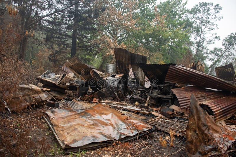 Australian Bushfire Aftermath: Burnt Building Ruins and Rubble Stock ...