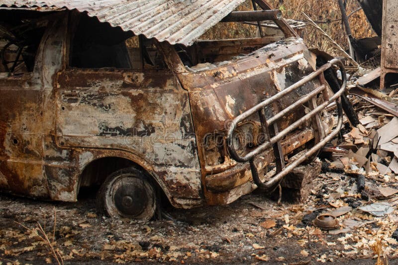 Australian Bushfire Aftermath: Burnt Car Stock Image - Image of ...