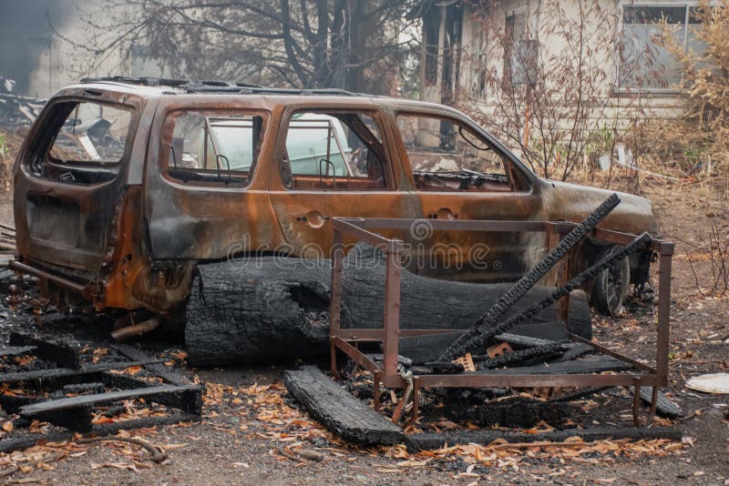 Australian Bushfire Aftermath: Burnt Car and Rubble Stock Photo - Image ...