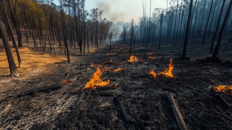 Australian Bushfire Burning Trees and Ground Stock Illustration ...