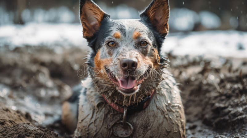 Australian Cattle Dog Sitting in the Mud Stock Illustration ...