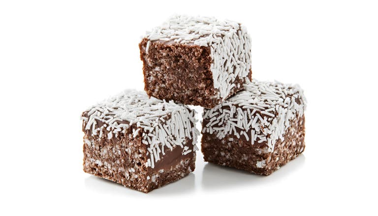 Australian Chocolate Lamingtons, Isolated on White Stock Image - Image ...