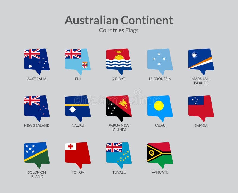 Australian Continent Countries Flag Icons Collection Stock Vector ...