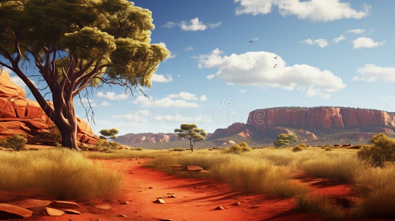Australian Desert Red Cliffs Lonely Eucalyptus Kangaro_006 Stock ...