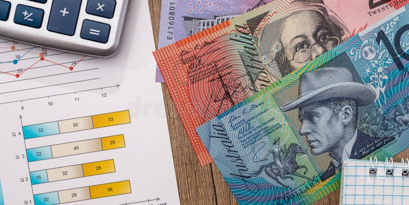 Australian Dollar with Graph Calculator on Table Stock Image - Image of ...