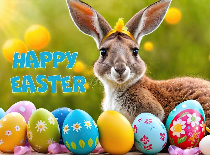 Australian Easter - a Kangaroo Surrounded by Multicolored Easter Eggs ...