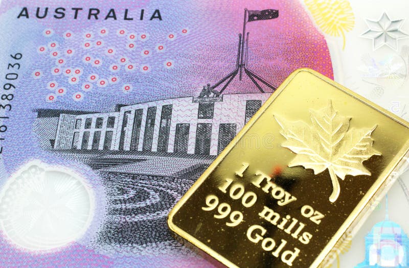 A Australian Five Dollar Banknote with a Gold Bar in Macro Stock Image ...