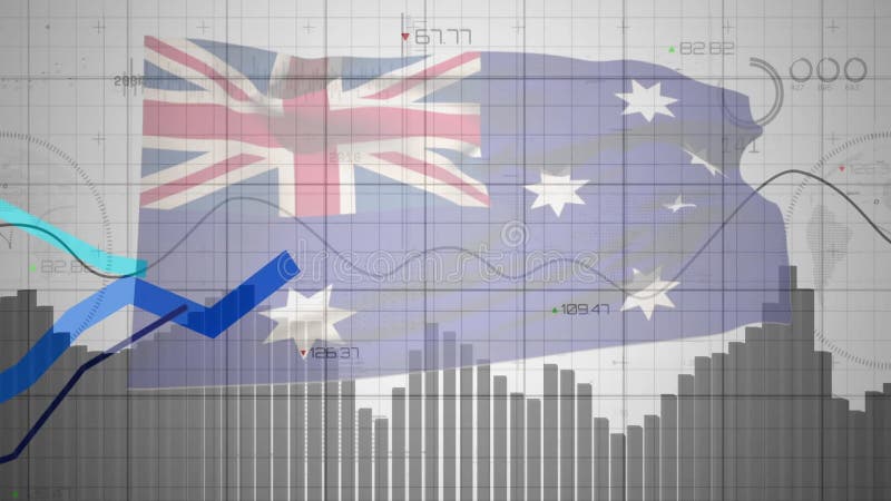 Australian Flag Overlaying Financial Dashboard Showing Rising Bar ...