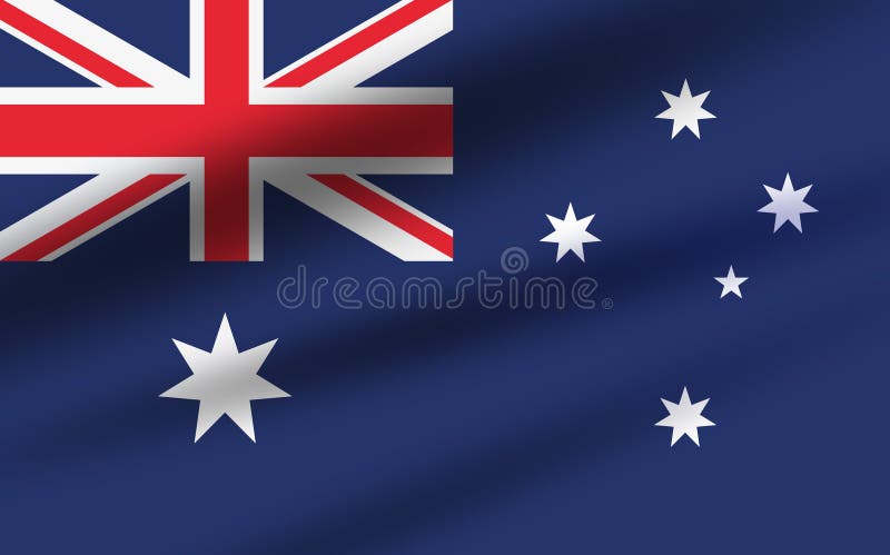Australian Flag with Stars on a Blue Background. Wavy Flag with Light ...