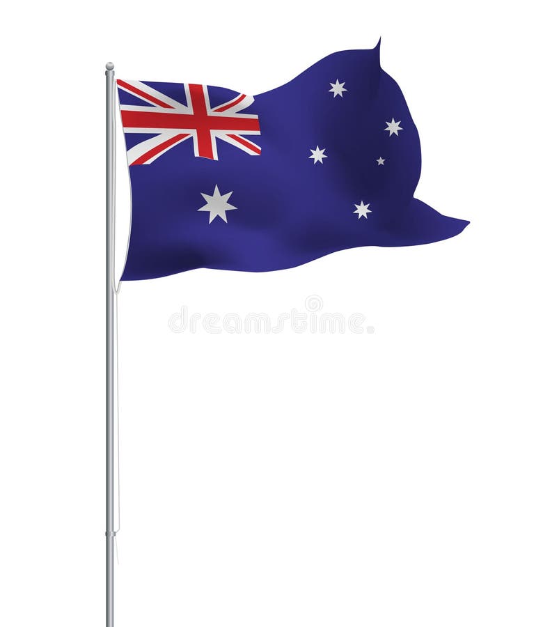 Australian Flag Waving on Pole.Isolated National Flag of Australia ...