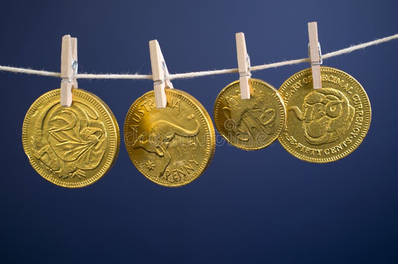 Australian Gold Coins Hanging on Line Stock Photo - Image of chrome ...