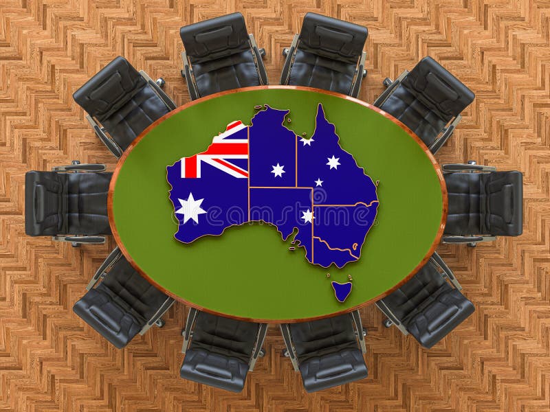 Australian Goverment Meeting. Map of Australia on the Round Table, 3D ...