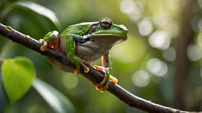Australian Green Tree Frog Making a Bold Leap between Branches in a ...