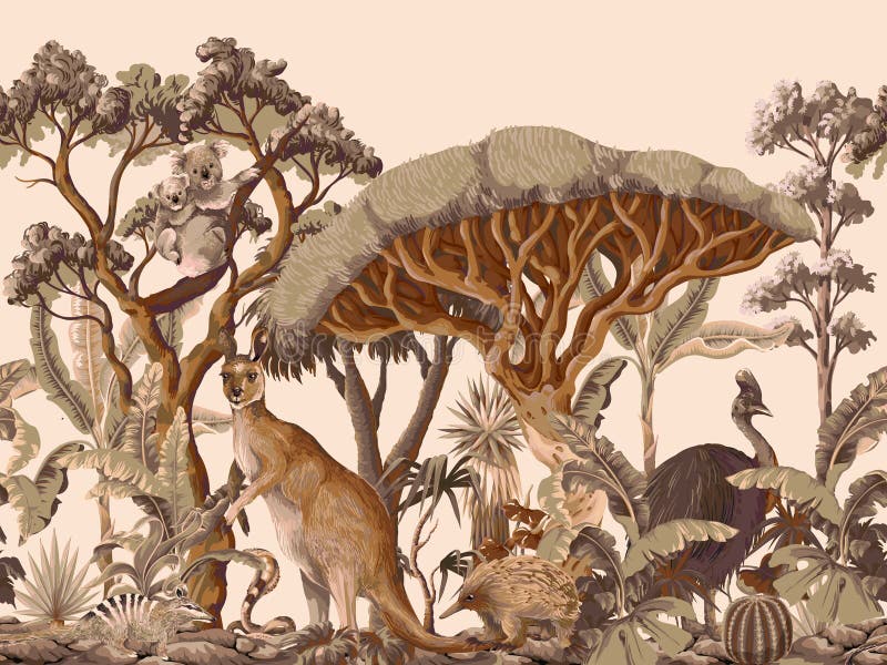 Australian Landscape with Animals and Trees. Vector. Stock Vector ...