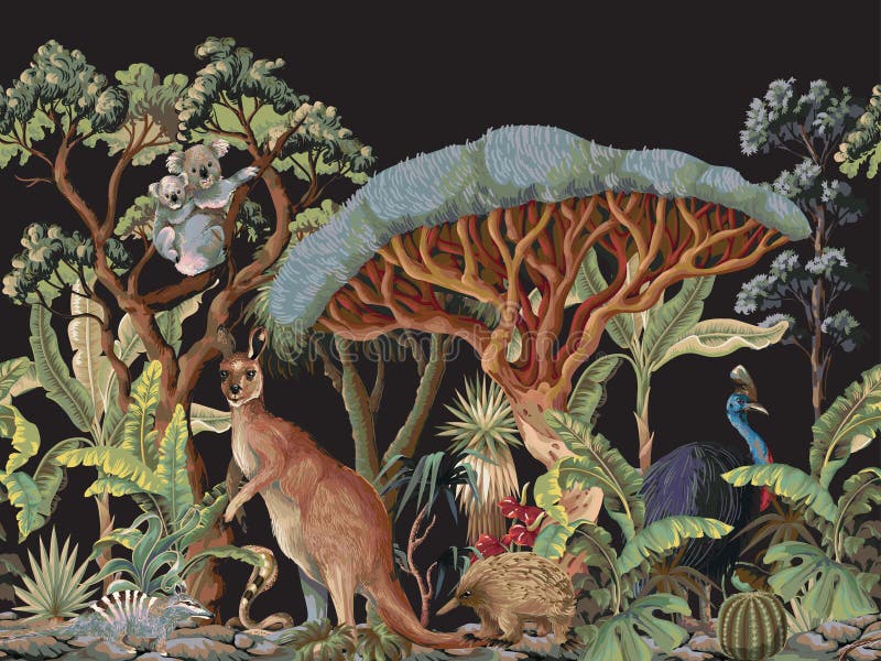 Australian Landscape with Animals and Trees. Vector. Stock Vector ...