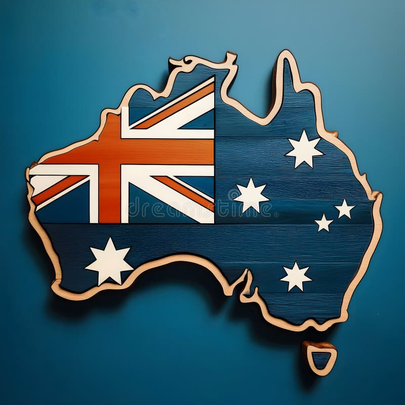 Australian Map with Wooden Flag of Australia Stock Illustration ...