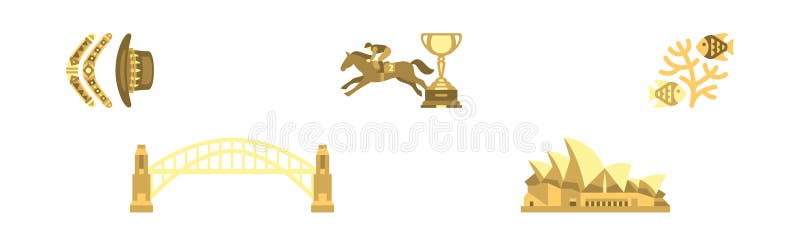 Australian Native Icons and National Flat Element Vector Set Stock ...