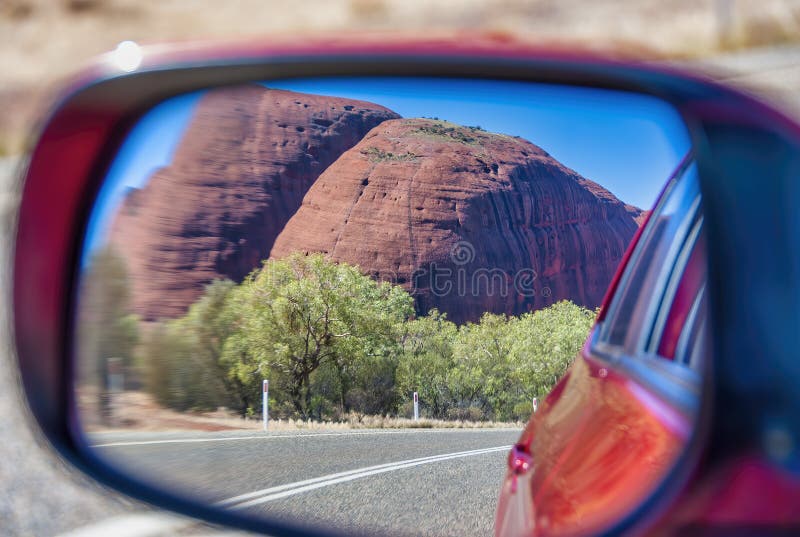 Australian Outback Mountain Reflection on the Car Side Mirror on a ...