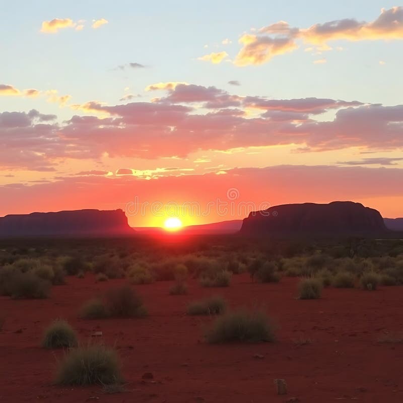 Australian Outback with Red Earth at Sunrise Stock Illustration ...