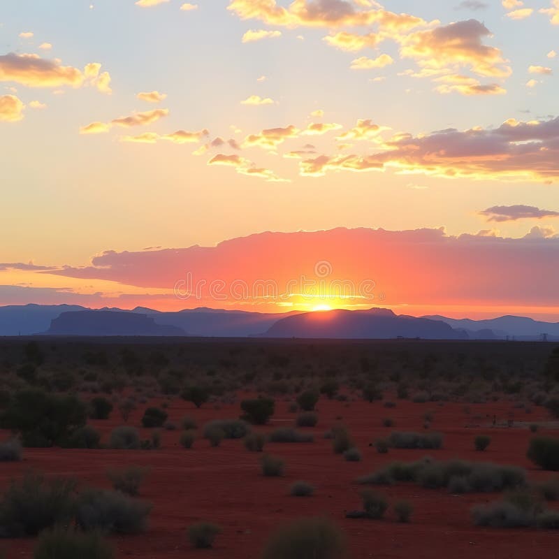 Australian Outback with Red Earth at Sunrise Stock Illustration ...