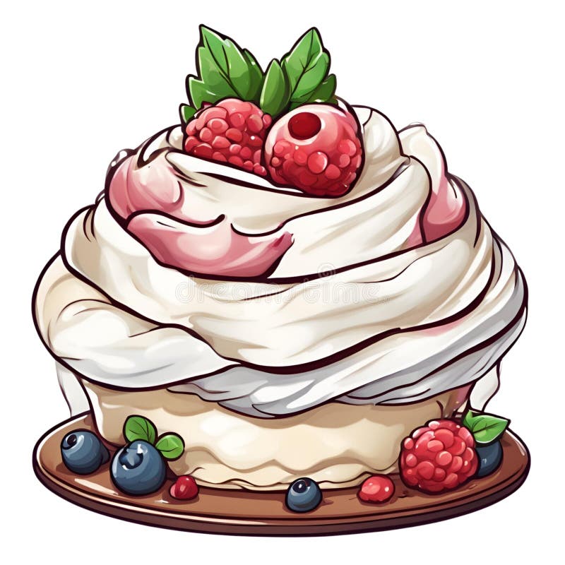 Vivid Illustration of Refreshing Pavlova with Meringue and Berries, AI ...