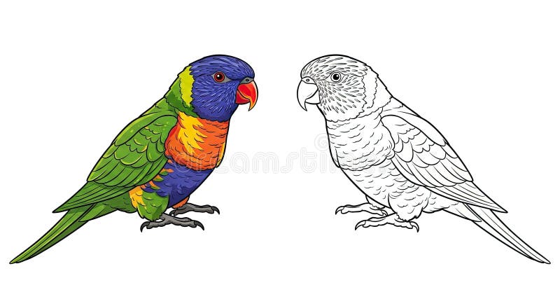 Australian Rainbow Lorikeet Coloring Page Outline Pair Printable ...