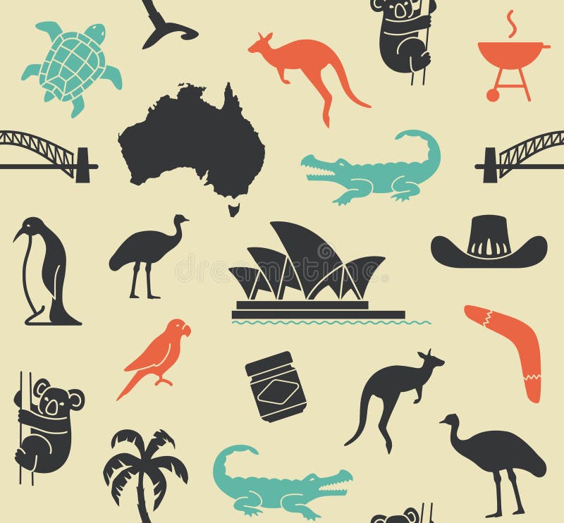 Australian Seamless Pattern Stock Vector - Illustration of icons ...