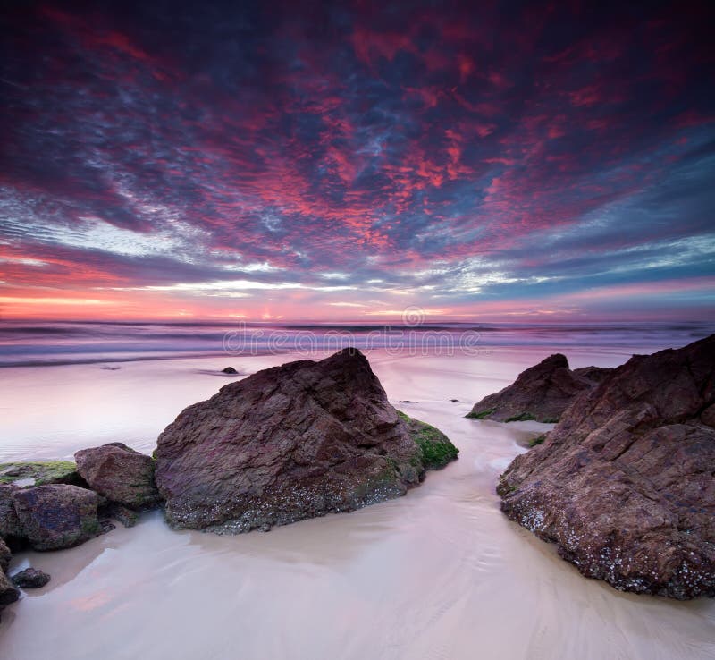 Australian Seascape at Red Sunrise Stock Photo - Image of nature ...