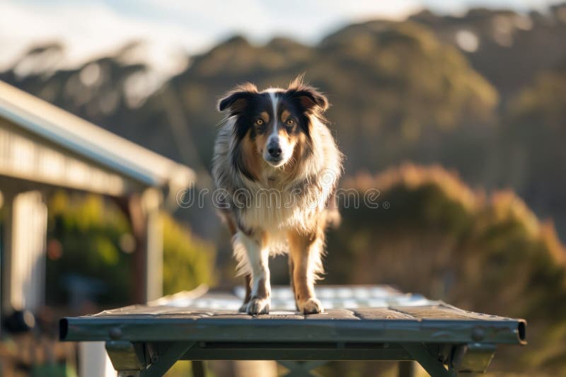 Australian Shepherd Pausing on a Pause Table Stock Image - Image of ...