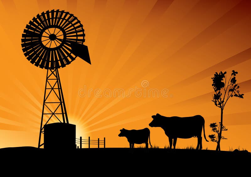 Outback Australia Silhouette of Windmill Stock Vector - Illustration of ...