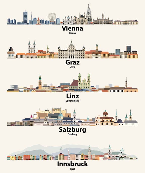 Austria Cities Skylines Vector Illustrations Set Stock Vector ...