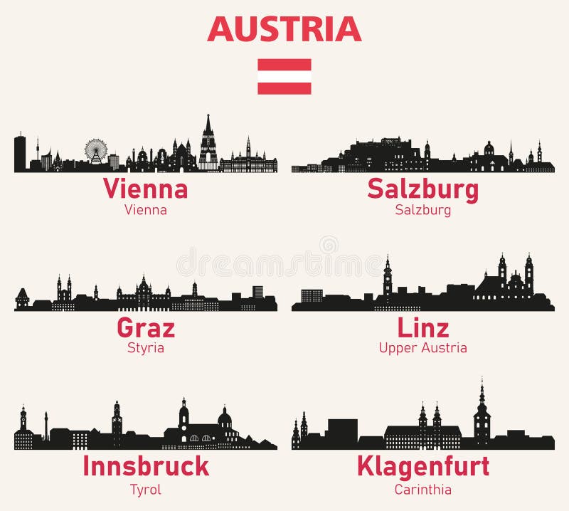 Austria Cities Skylines Silhouettes Vector Set Stock Vector ...