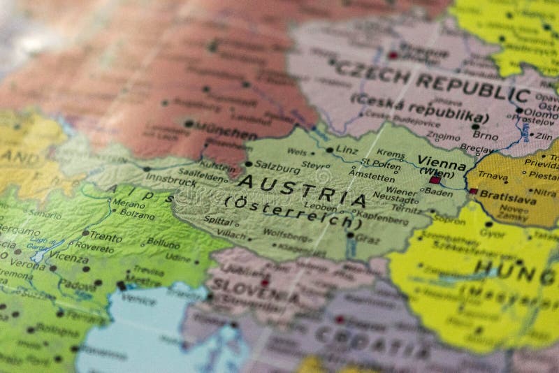 Austria Closeup Map in Europe Geopolitical Scene Stock Image - Image of ...