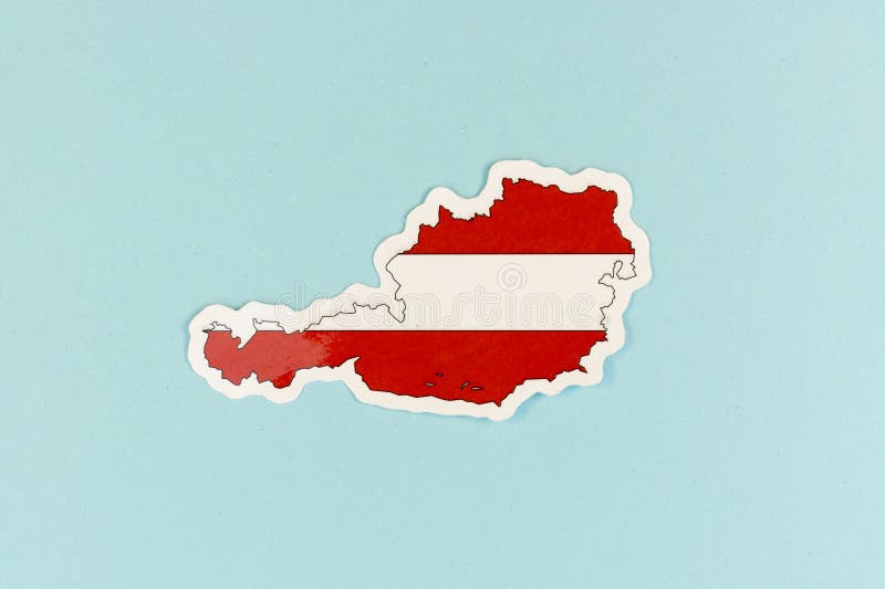 Austria Flag Sticker in Country Shape on Blue Background Stock Photo ...