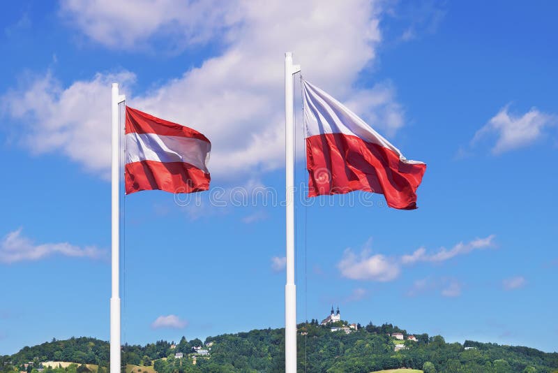 Austria flags Linz stock photo. Image of tourism, summer - 57188008