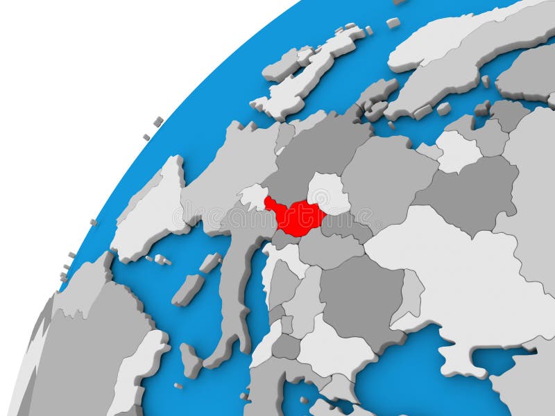 Austria on globe in red stock illustration. Illustration of austria ...
