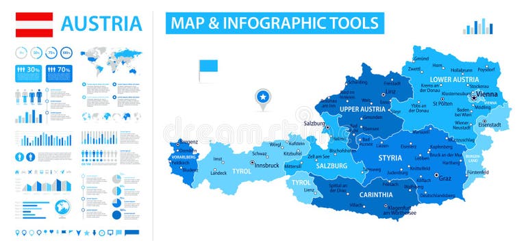 Austria Infographic Map with Data Visualization Elements - Vector Map ...