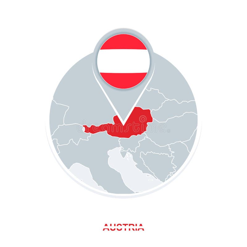 Austria Map and Flag, Vector Map Icon with Highlighted Austria Stock ...