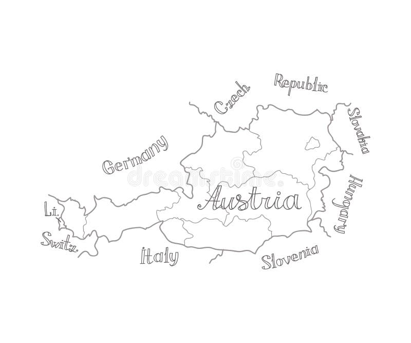 Map of Austria with Names Black Stock Vector - Illustration of ...