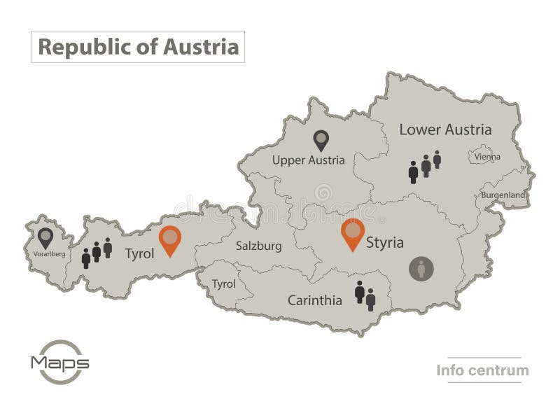 Austria Map, Individual Regions with Names, Infographics and Icons ...