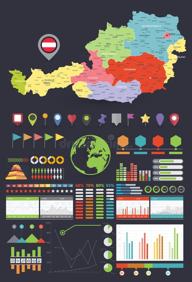 Austria Map and Infographics Design Elements. Colorful Design Stock ...
