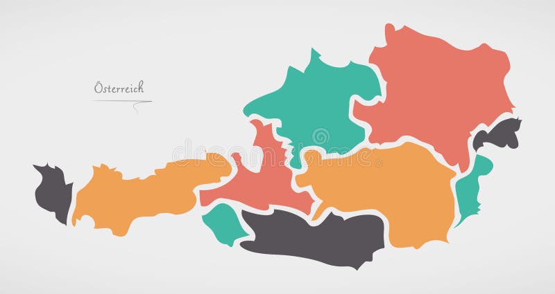 Austria Map with Modern Round Shapes Stock Illustration - Illustration ...