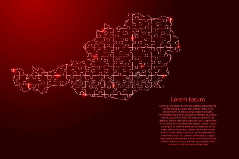 Austria Map from Red Pattern from Composed Puzzles and Glowing Space ...