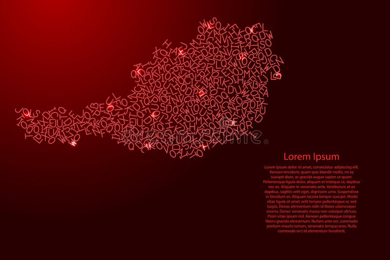 Austria Map from Red Pattern Latin Alphabet Scattered Letters and ...
