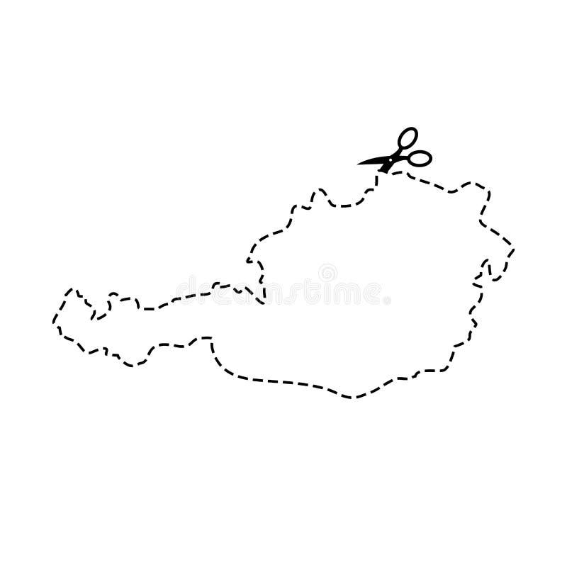 Austria Map Scissors Cut Template. Dashed Line Continents of Austrian ...